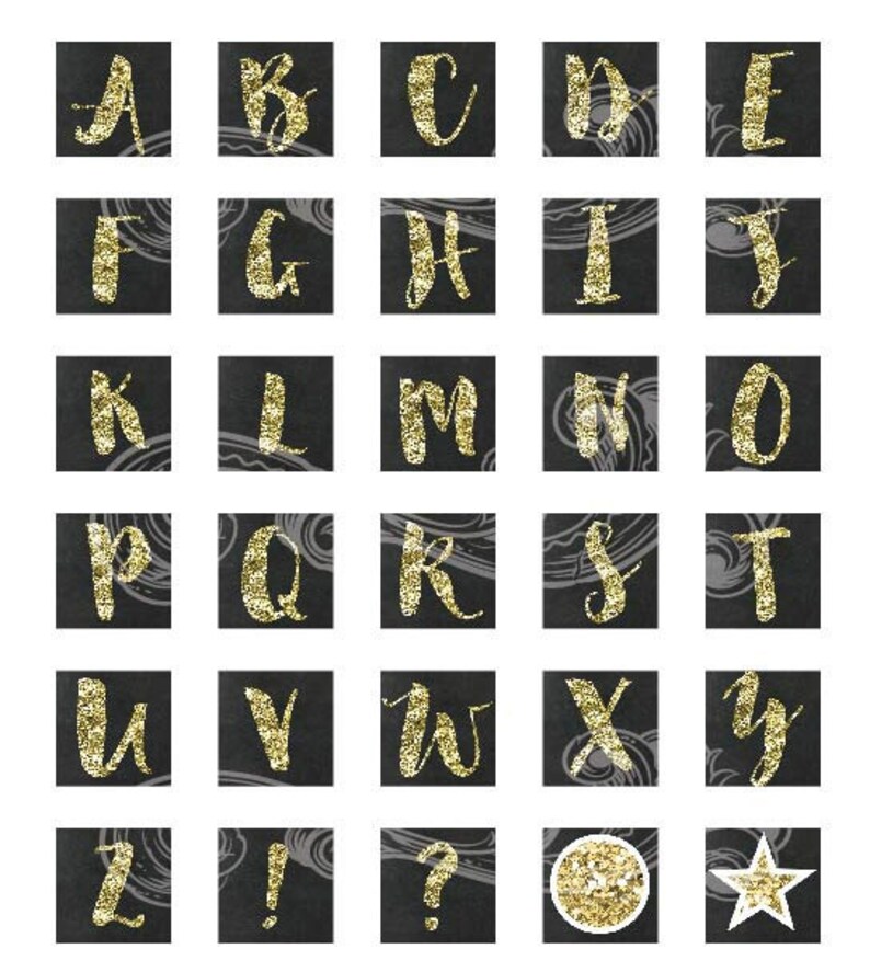 GOLD GLITTER Chalkboard Alphabet and More Digital Collage Sheet ...