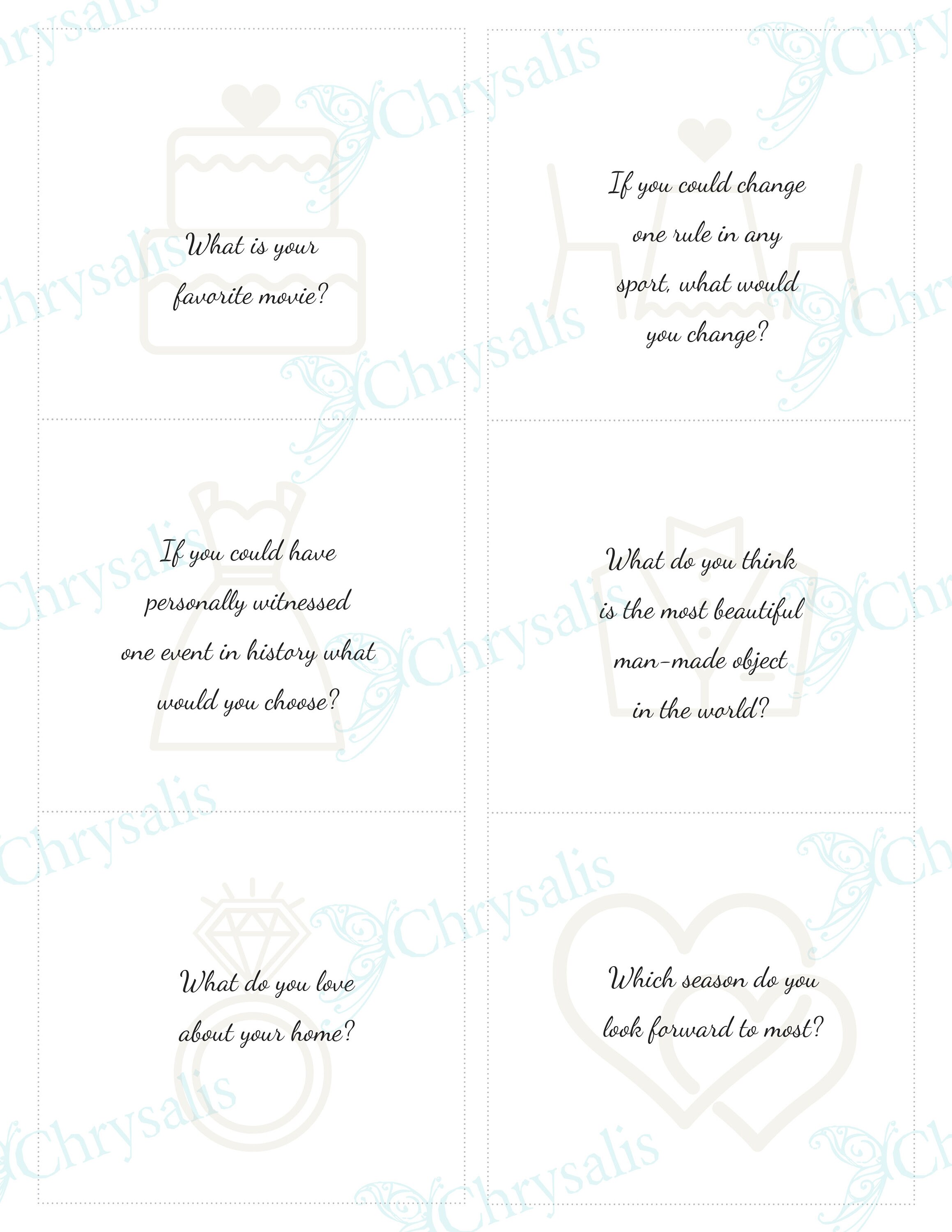 WEDDING Table Talk Conversation Starter Cards/ice Breakers PRINTABLE ...