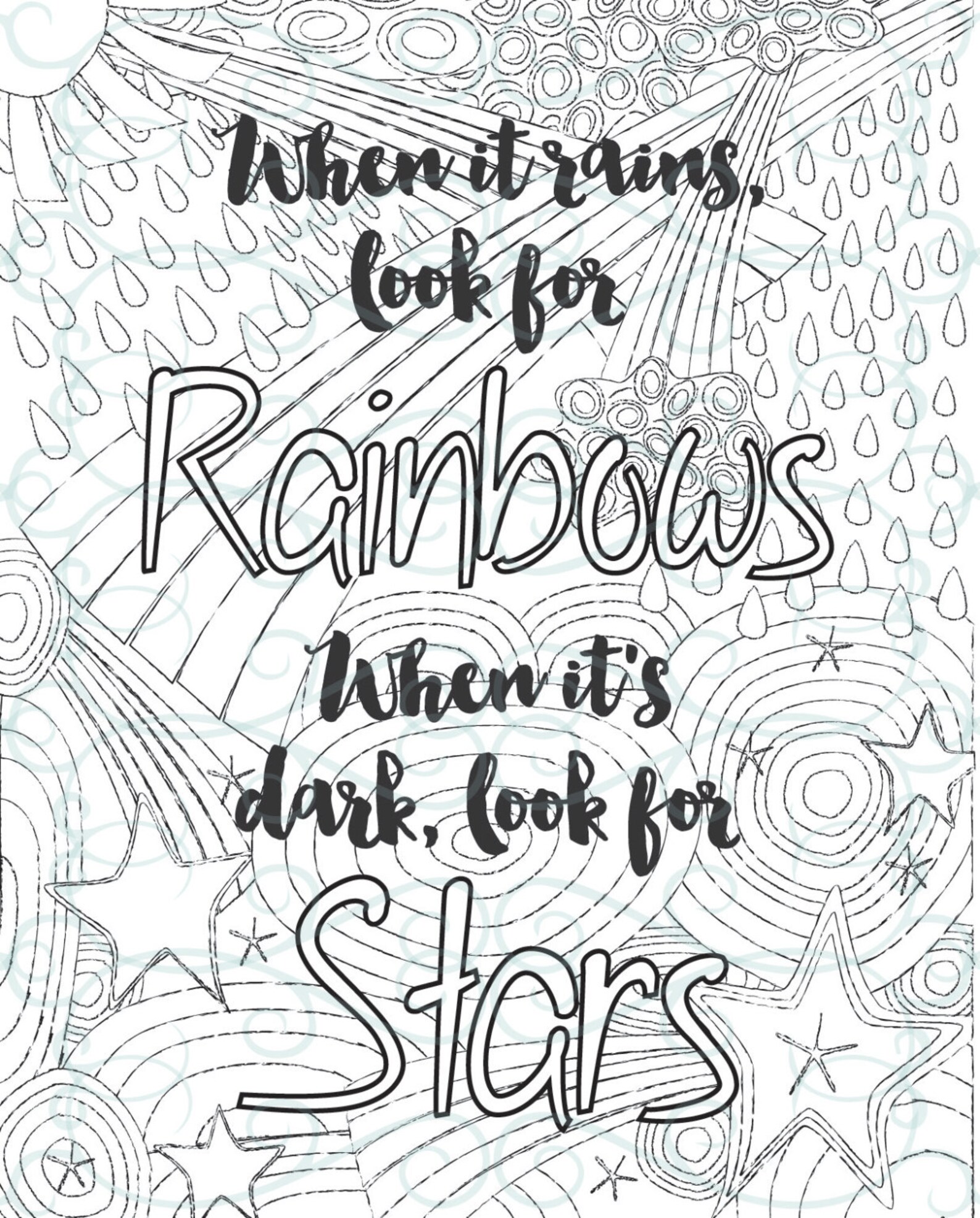 Adult Inspirational Coloring Page Printable 02-look for Rainbows - Etsy