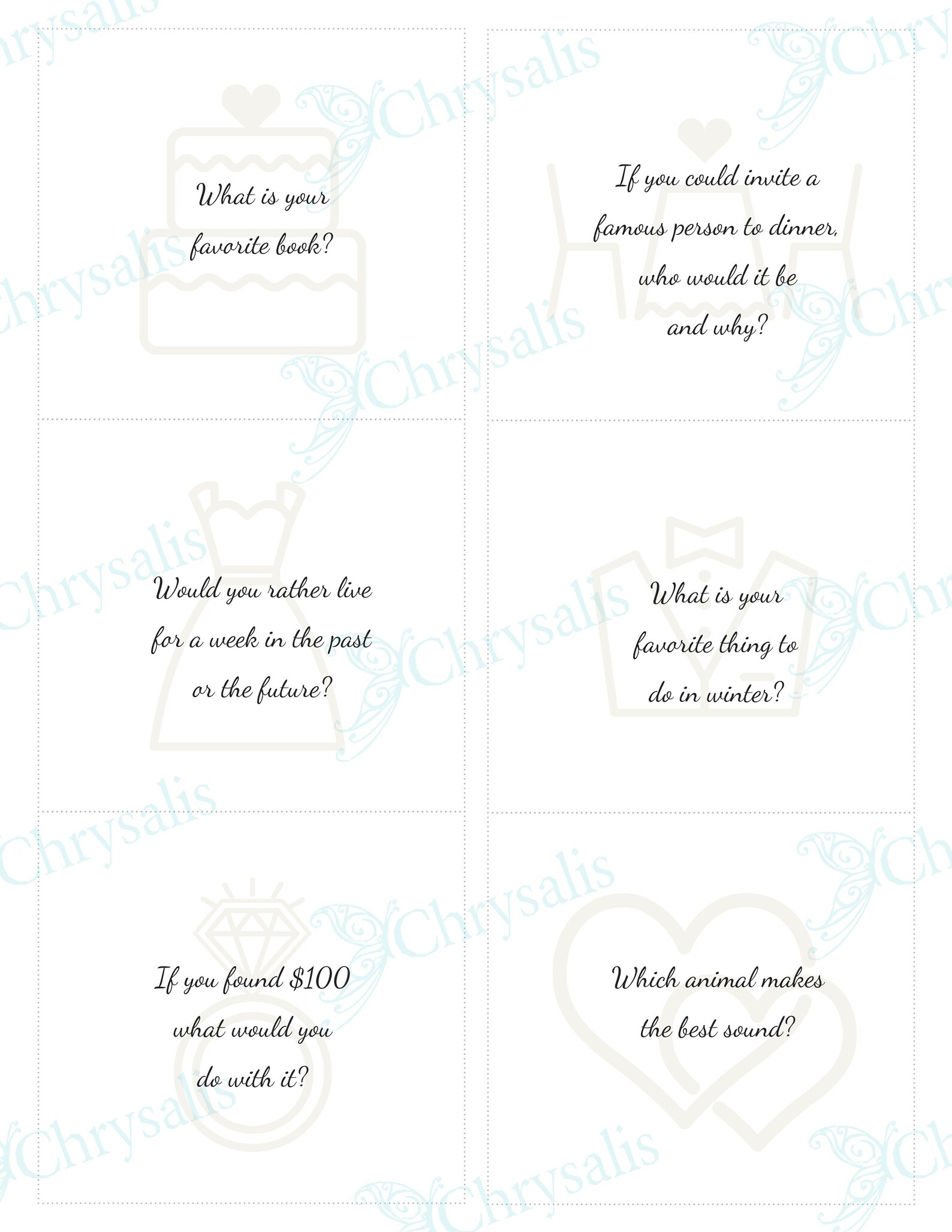 WEDDING Table Talk Conversation Starter Cards/ice Breakers PRINTABLE ...