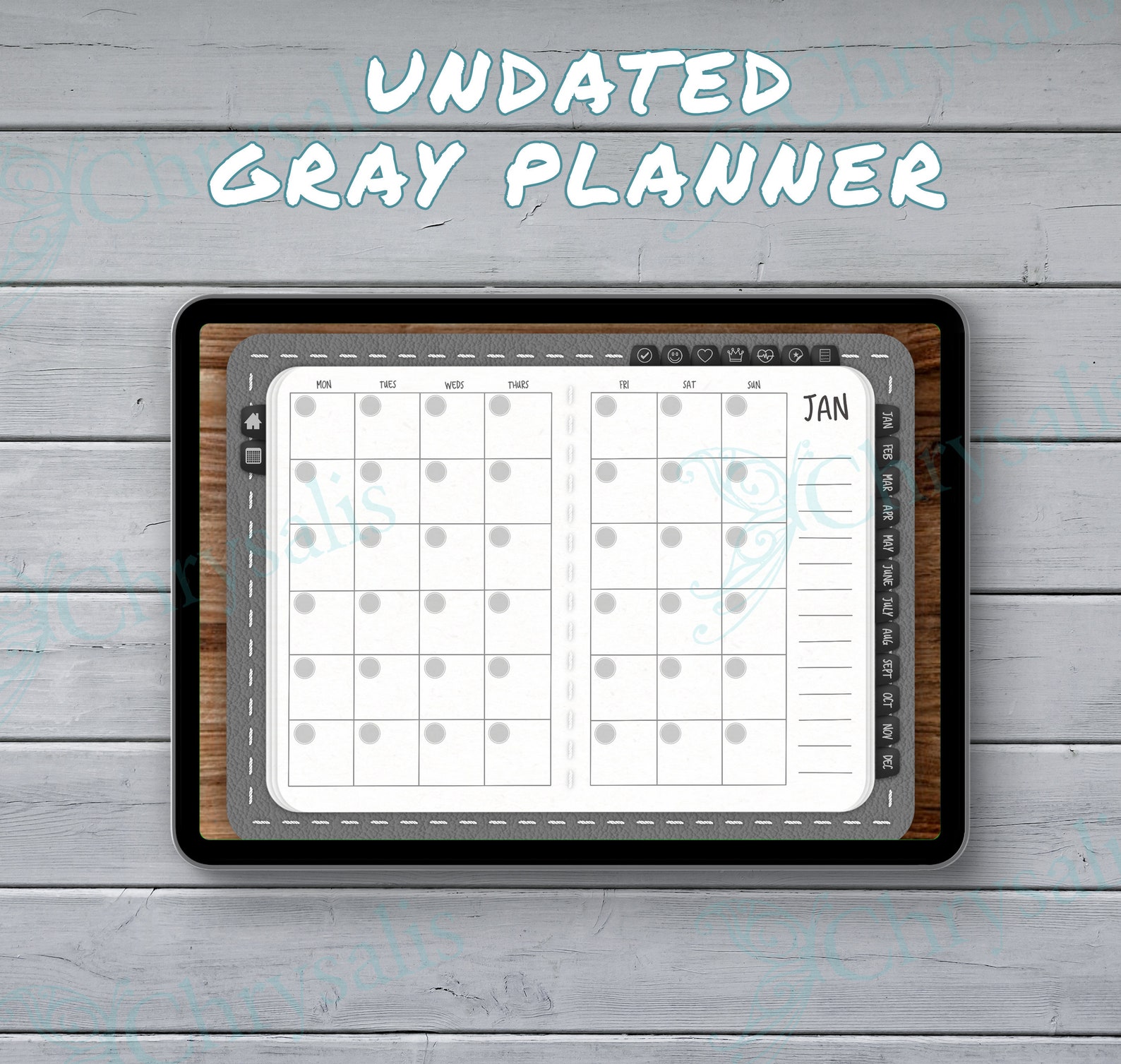 UNDATED Gray Digital Planner - Bujo + 130 Stickers - Etsy