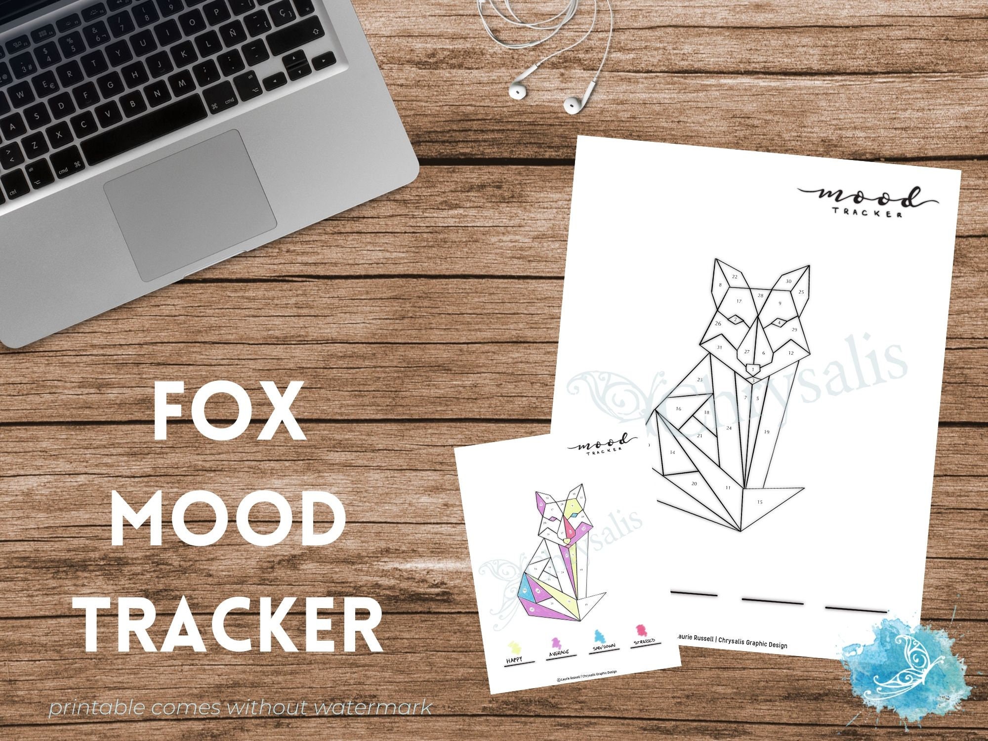 Fox Mood Tracker Geometric Animals digital Print Files Bujo Insert - Etsy