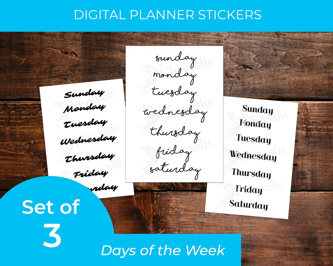 STICKERS Digital Journal Stickers - Days of the Week Bundle #3 (set of ...