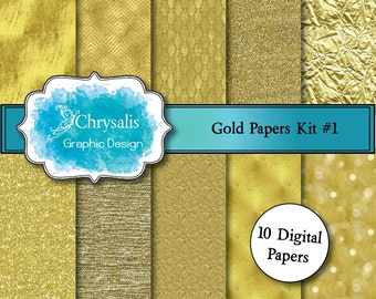 GOLD Digital Scrapbook Papers Kit 2 set of 10 | Etsy