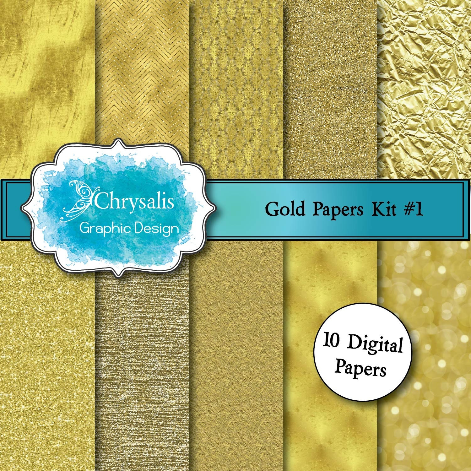 GOLD Digital Scrapbook Papers Kit #1 (set of 10) - Etsy