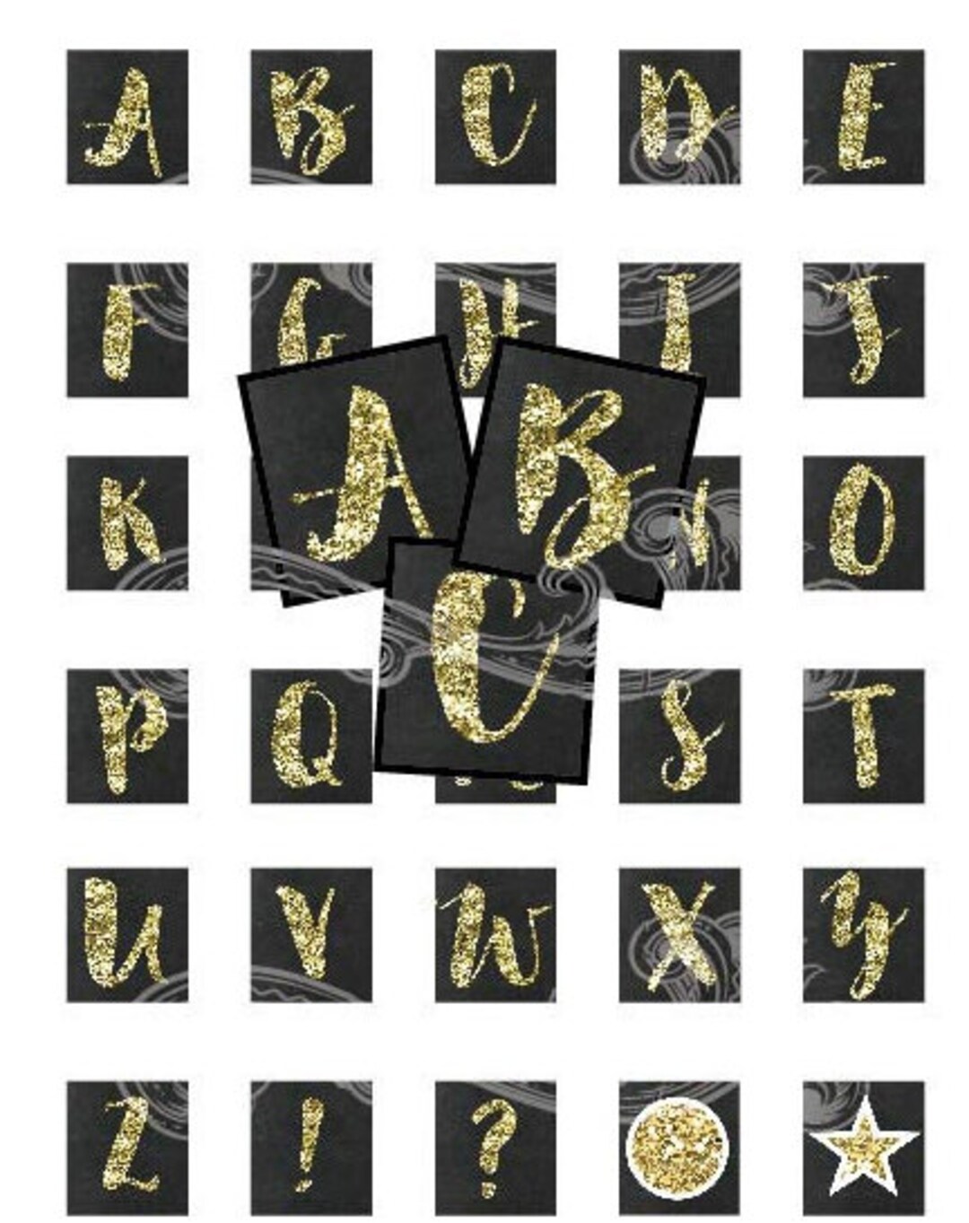 GOLD GLITTER Chalkboard Alphabet and More Digital Collage Sheet ...