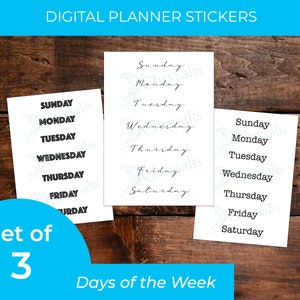 STICKERS Digital Journal Stickers - Days of the Week Bundle #1 (set of ...