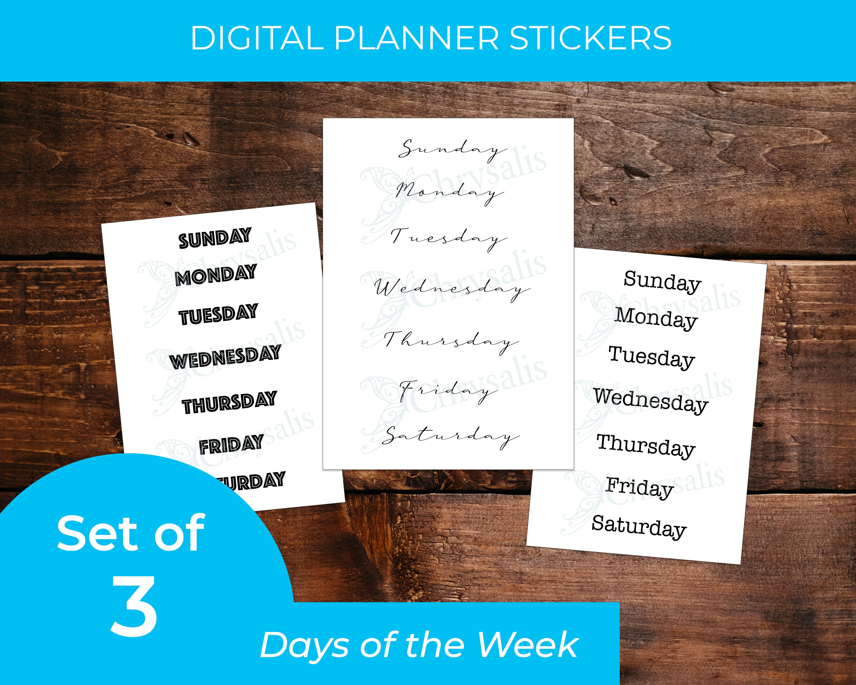 STICKERS Digital Journal Stickers - Days of the Week Bundle #1 (set of ...