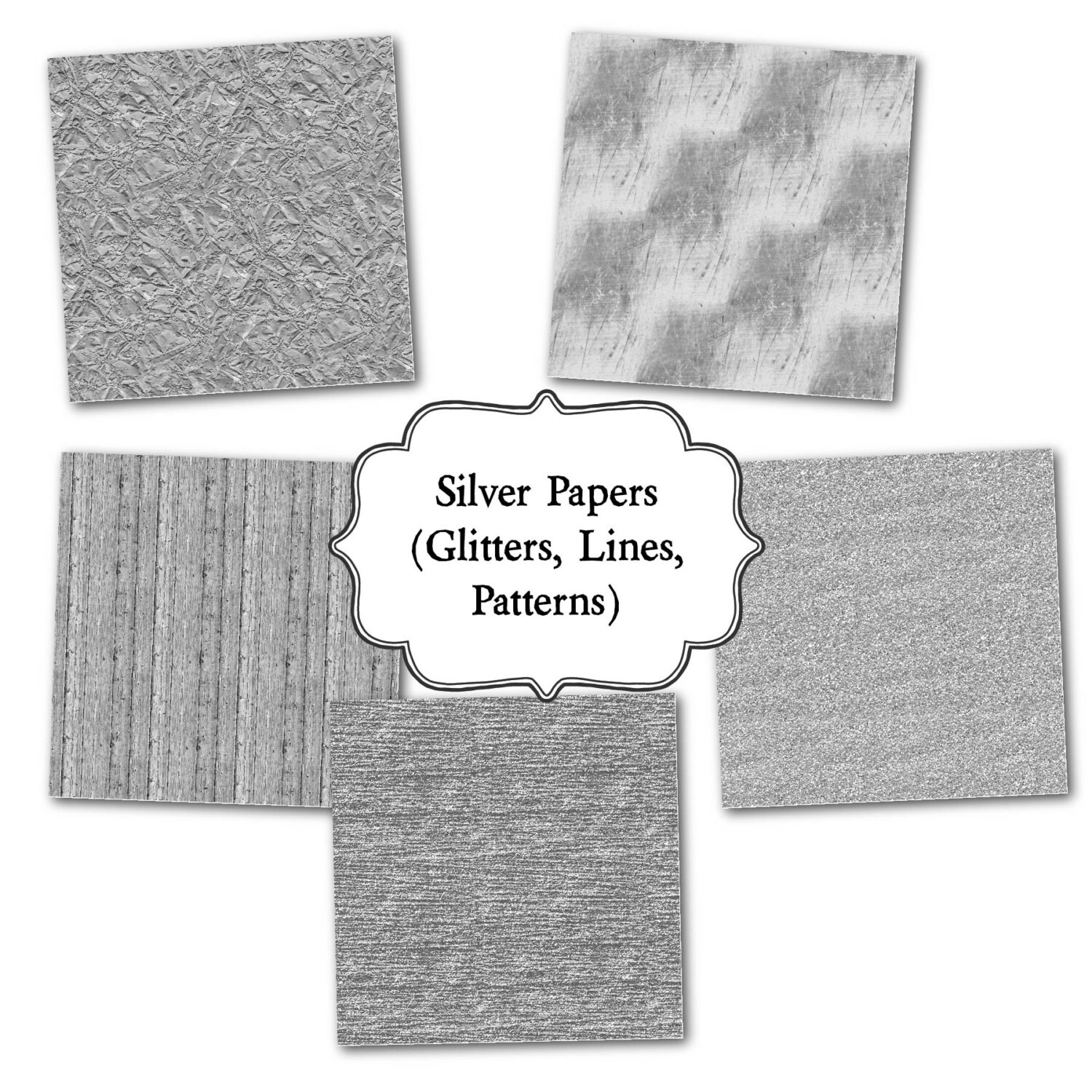SILVER Digital Scrapbook Papers Kit #1 (set of 10) - Etsy