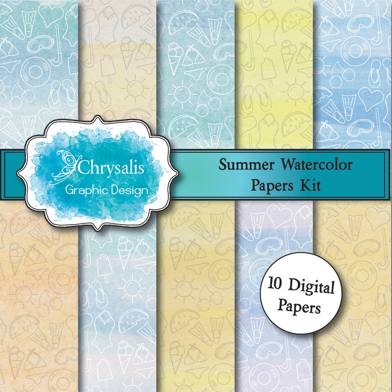 SUMMER Watercolor Digital Scrapbook Papers (set of 10) - Etsy