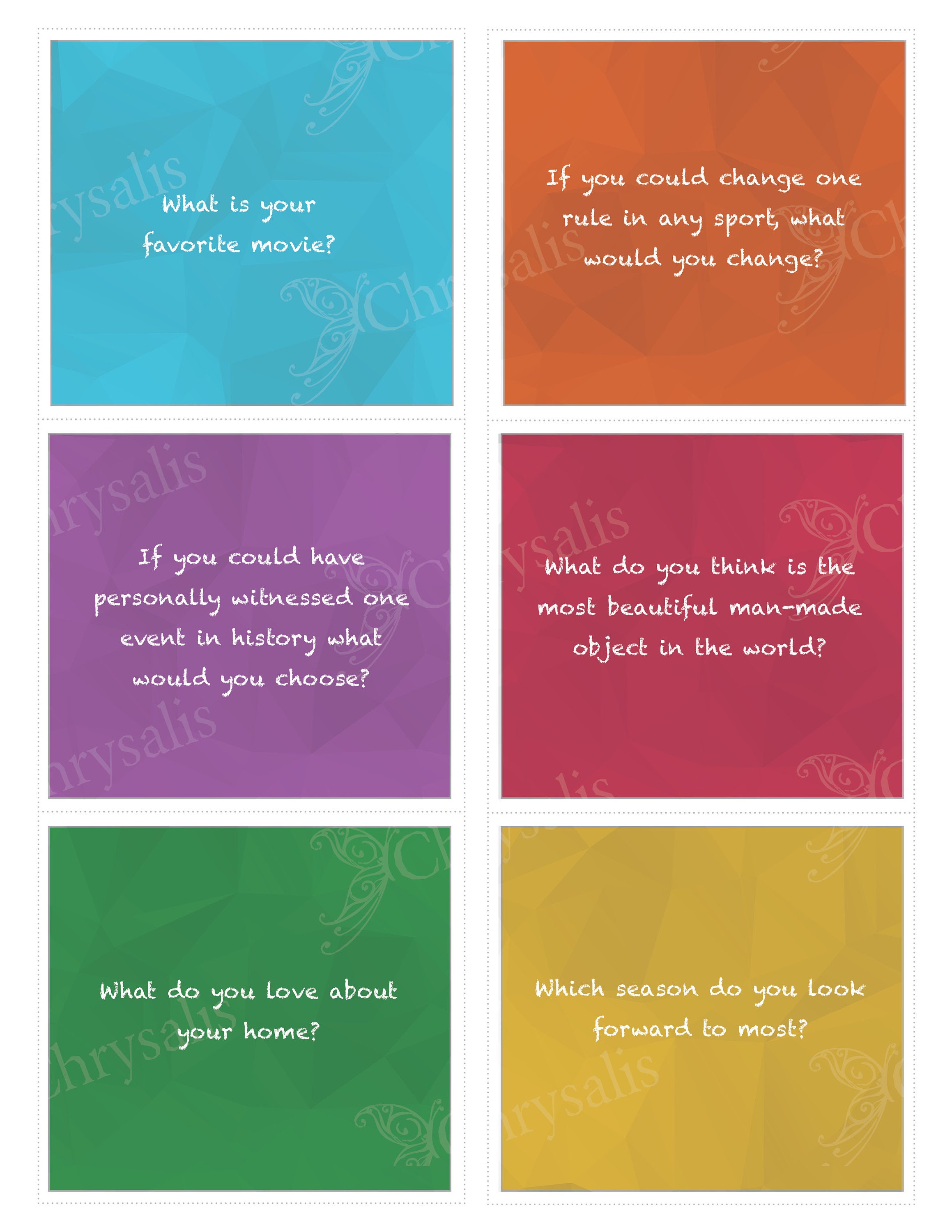 FAMILY Table Talk Conversation Starter Cards/ice Breakers PRINTABLE ...