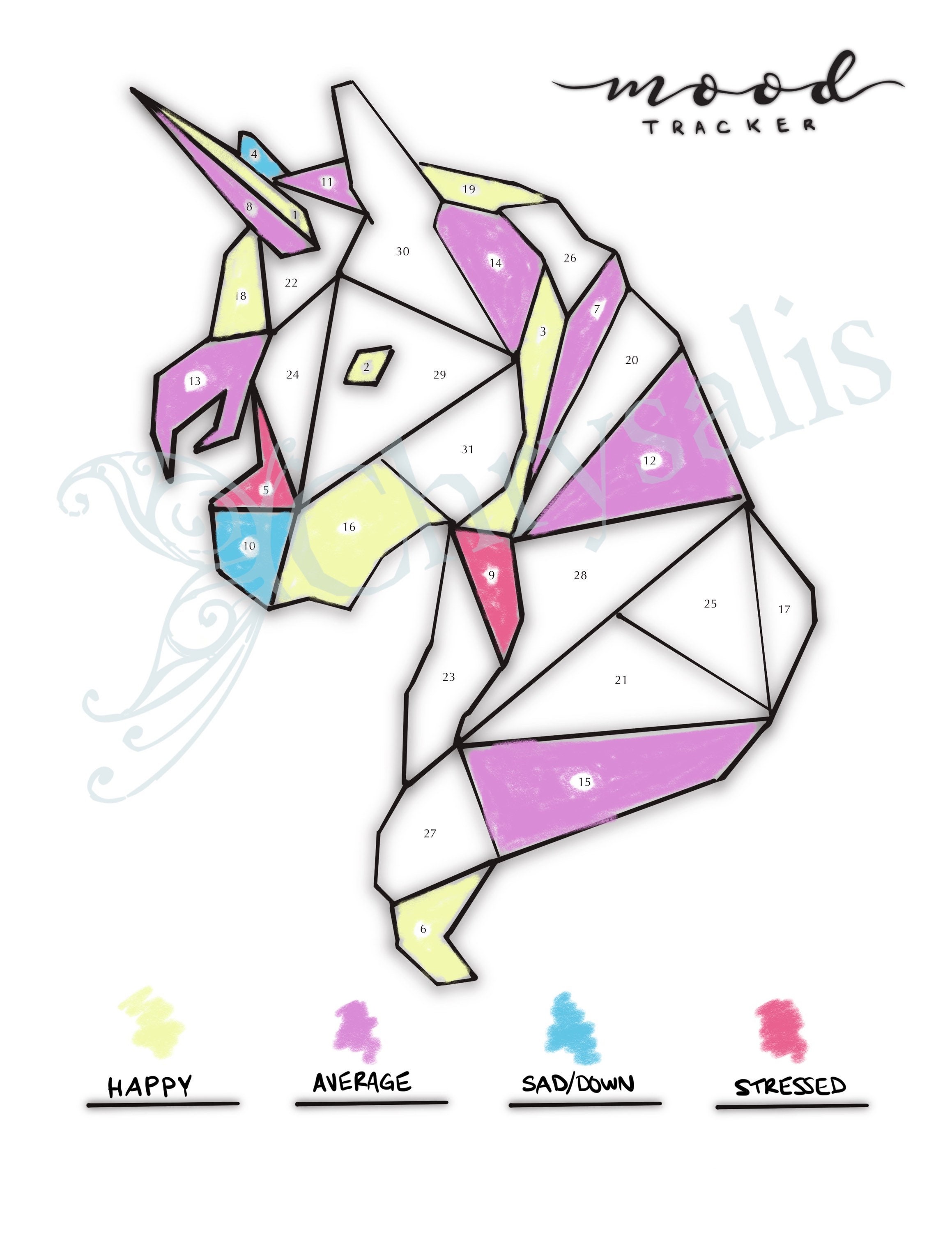 Unicorn Mood Tracker - Geometric Animals (digital + Print Files) Bujo ...