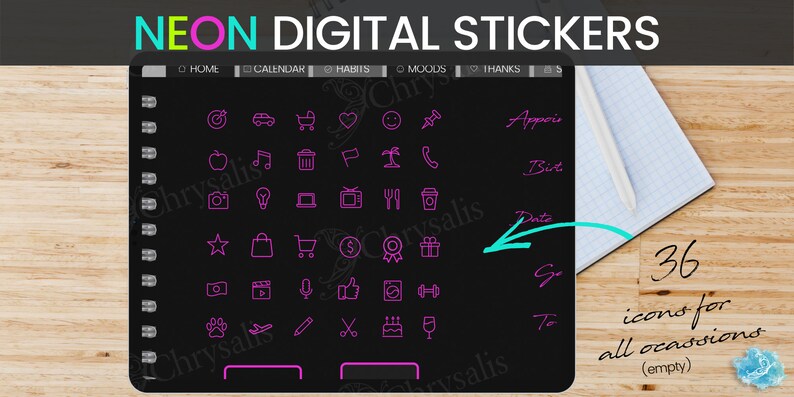 Blue NEON Digital Sticker Set - 50 Stickers (pre-cropped PNG Files) for ...