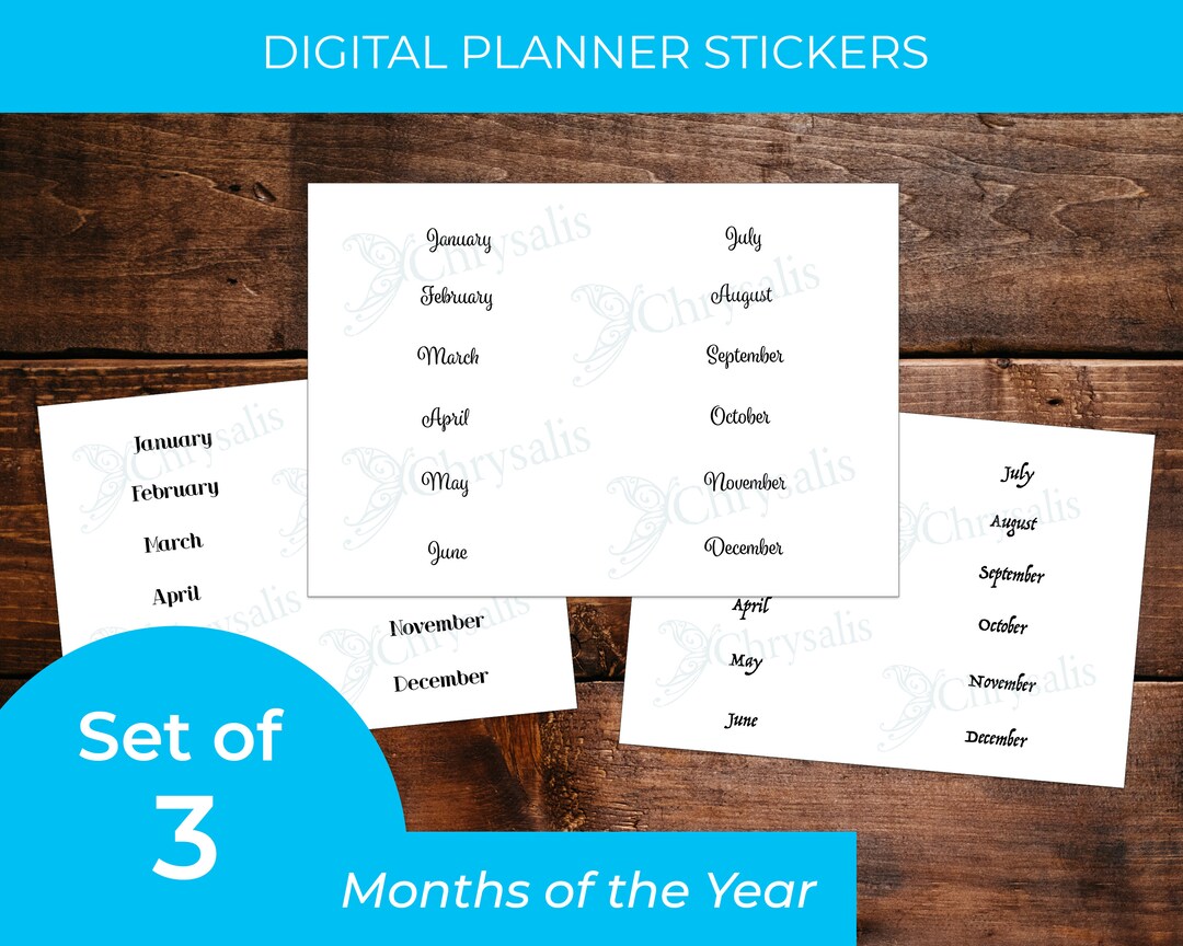 STICKERS Digital Journal Stickers - Month Bundle #3 (set of 3) - Etsy