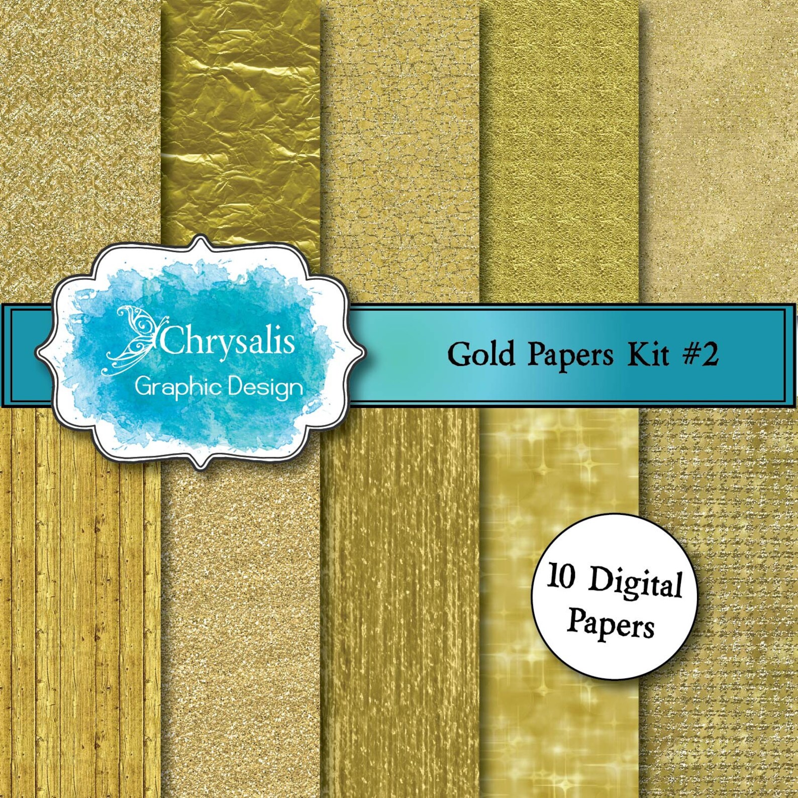 GOLD Digital Scrapbook Papers Kit #2 (set of 10) - Etsy