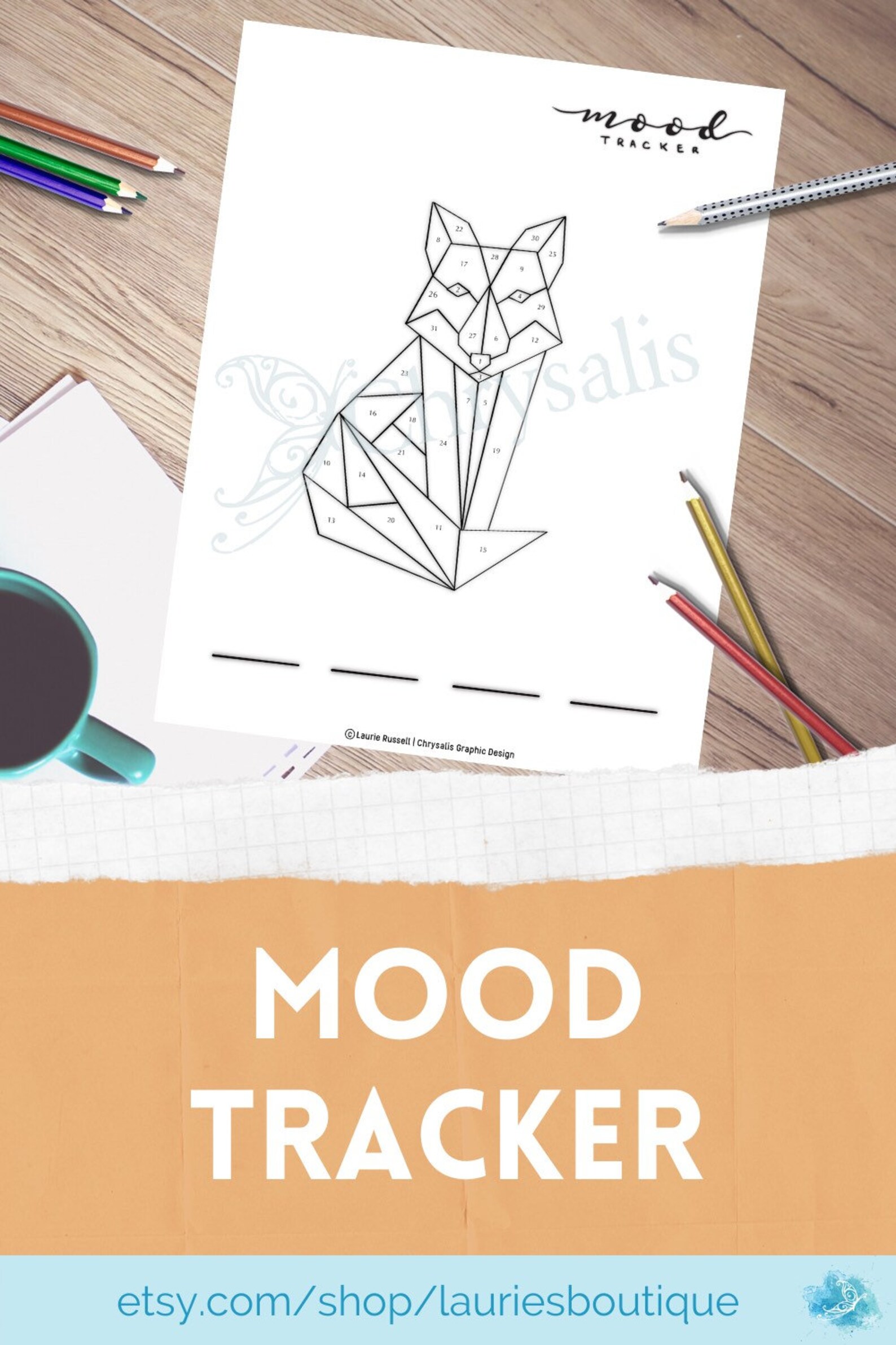 Fox Mood Tracker Geometric Animals digital Print Files Bujo Insert - Etsy