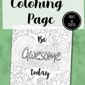 Adult Inspirational Coloring Page Printable 09-be Awesome Today - Etsy
