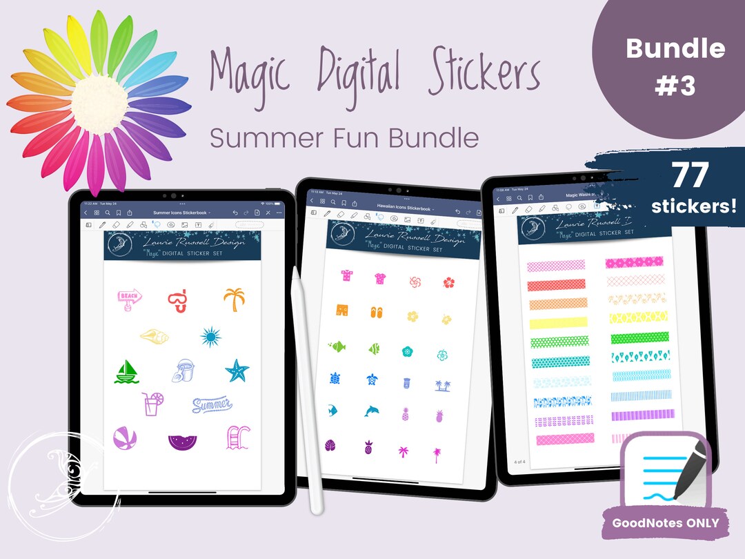 Summer Digital Sticker Bundle: Color-editable Goodnotes Stickers (77 ...