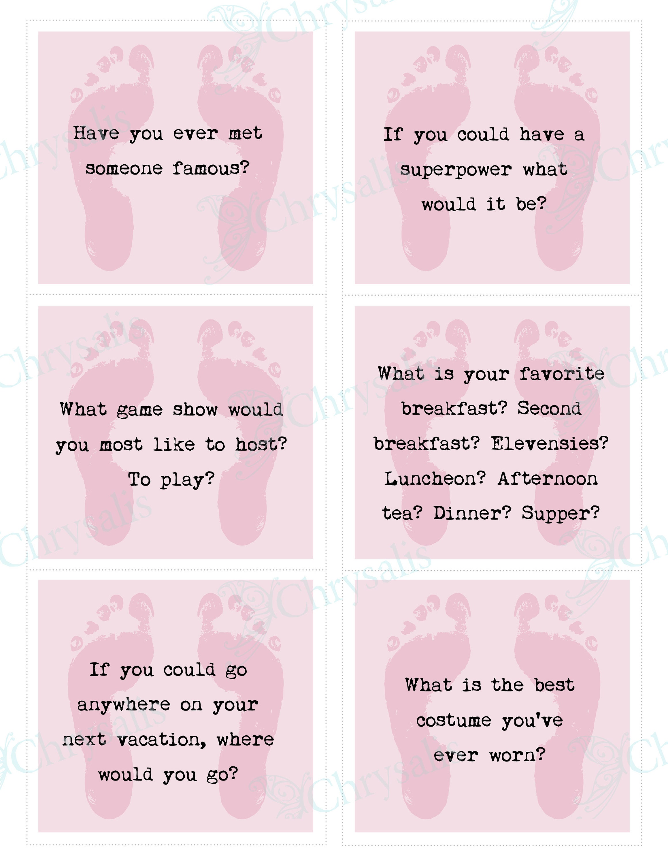Pink BABY SHOWER Table Talk Conversation Starter Cards/ice Breakers ...