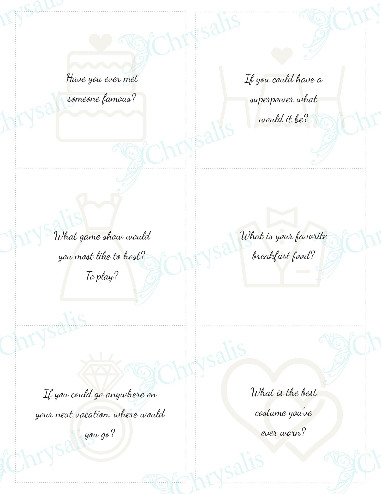 WEDDING Table Talk Conversation Starter Cards/ice Breakers - Etsy