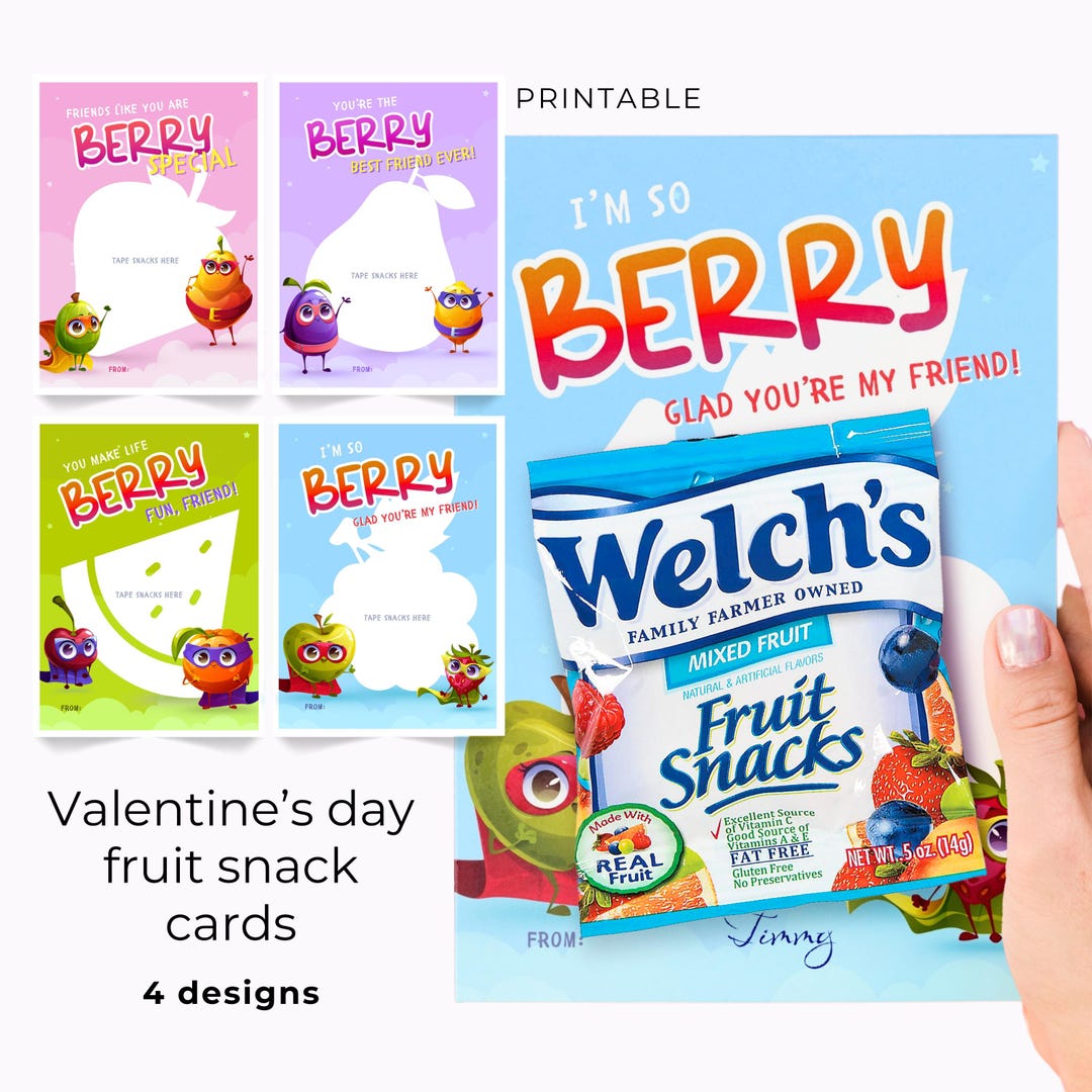 Valentine's Day Fruit Snack Card Printable | I'm so Berry Glad You're ...