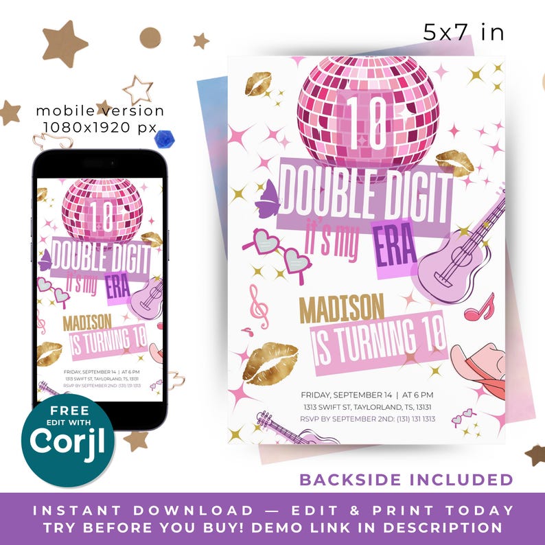 In My Double Digit Era Party Invitation Template Girl 10th Birthday ...