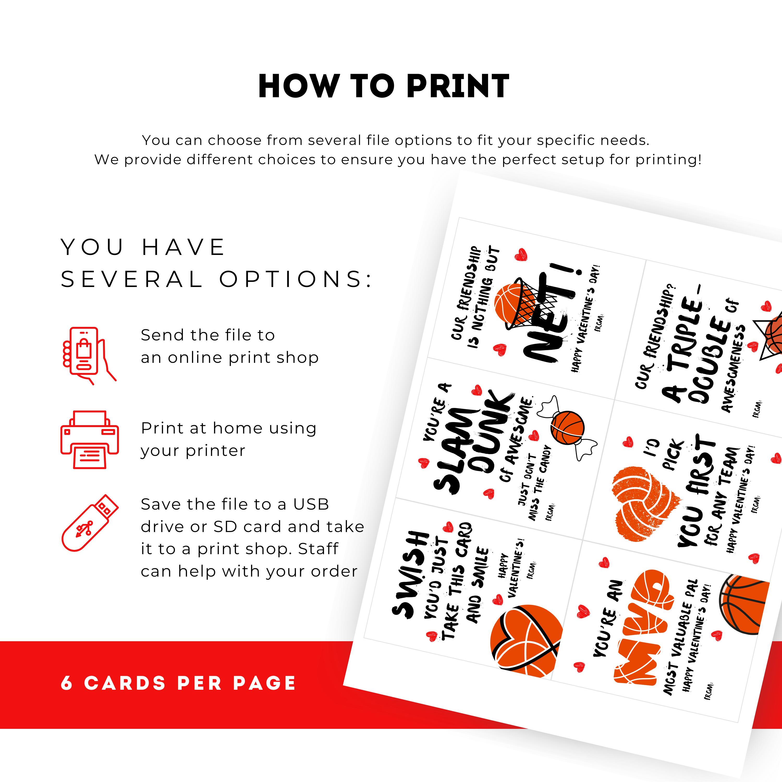 Funny Basketball Valentine’s Day Cards for Kids, Printable Classroom ...