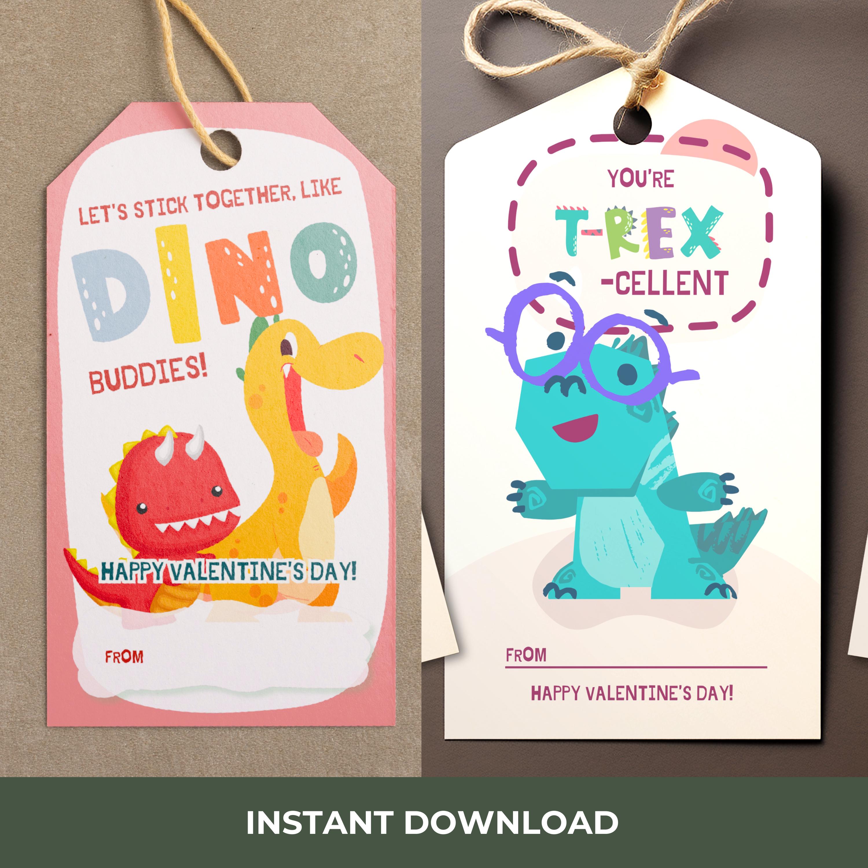 10 Dinosaur Valentine Tags | Printable Classroom Exchange Cards | Dino ...