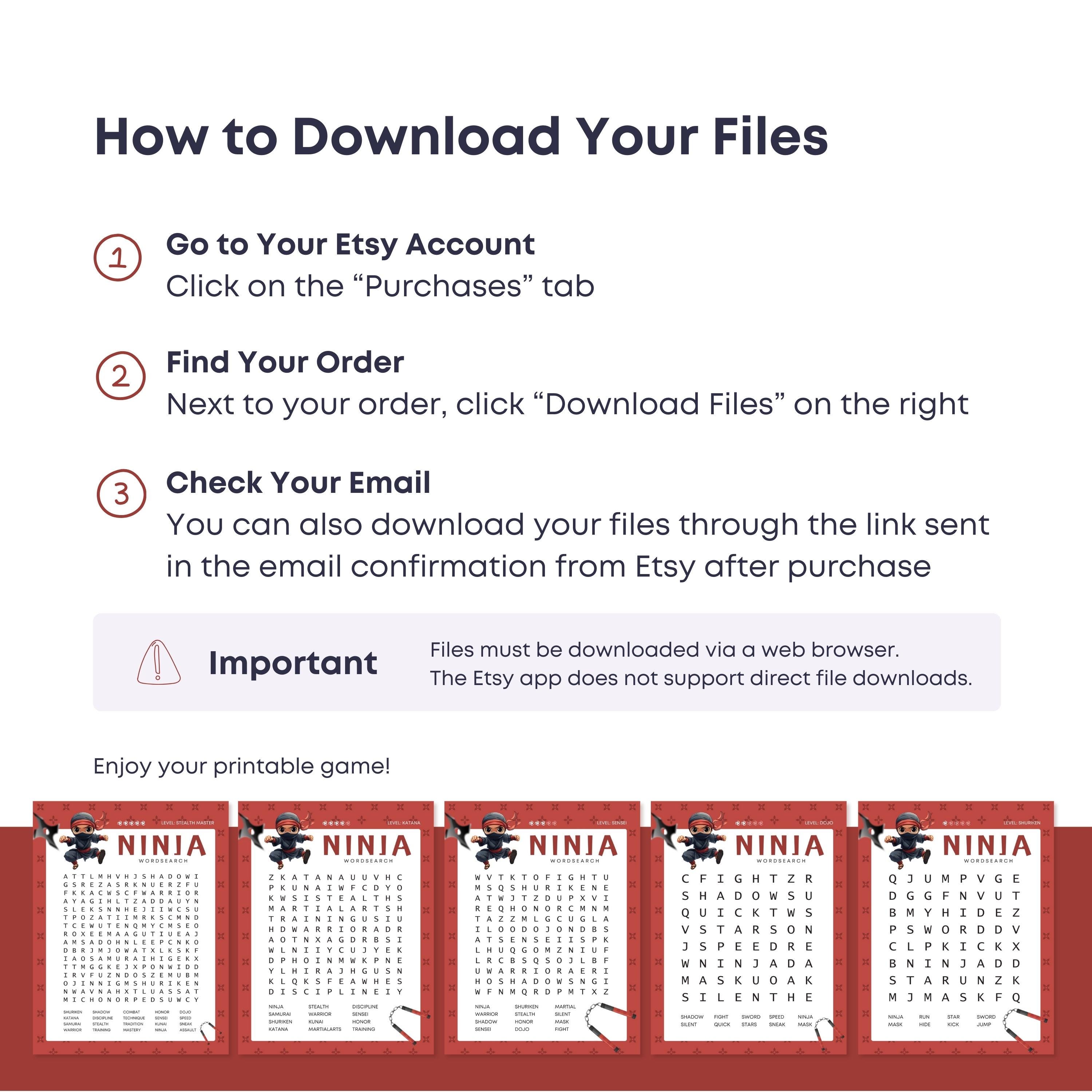 Ninja Word Search Game Printable Kids Activity A4 & Letter Size Red ...