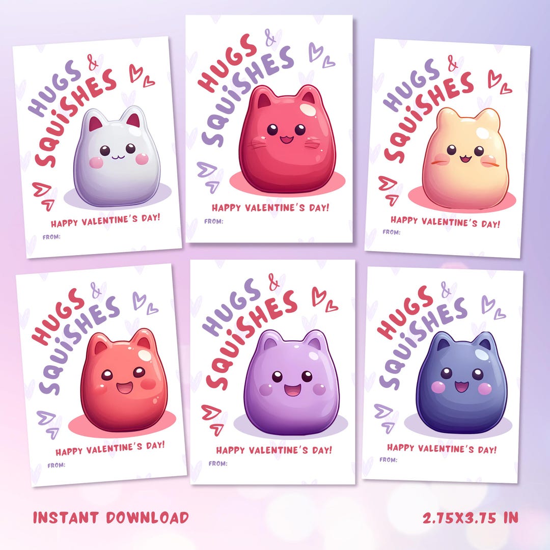 Squish Valentine Cards | Printable Instant Digital Download | Kids ...