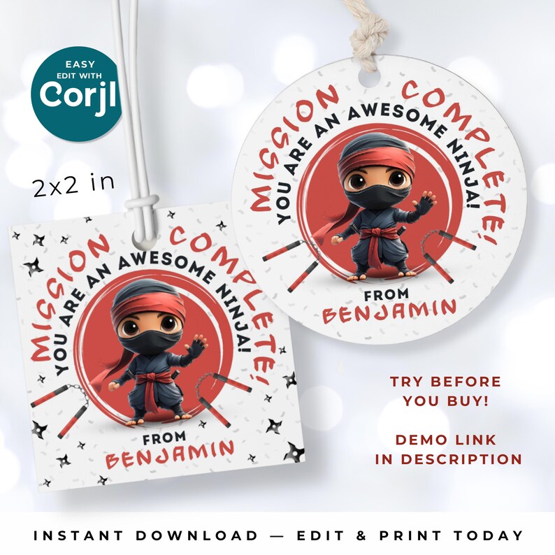 Ninja Birthday Thank You Tags | Ninja Favor Tags | Ninja Party ...