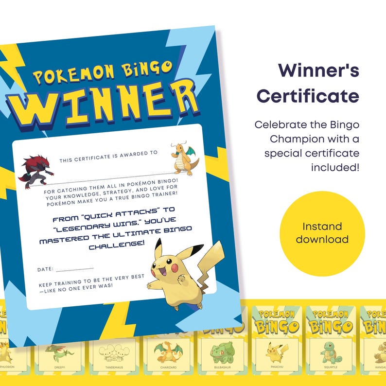 Printable Pokemon Bingo Game | 50 Unique Cards (digital Download) - Etsy