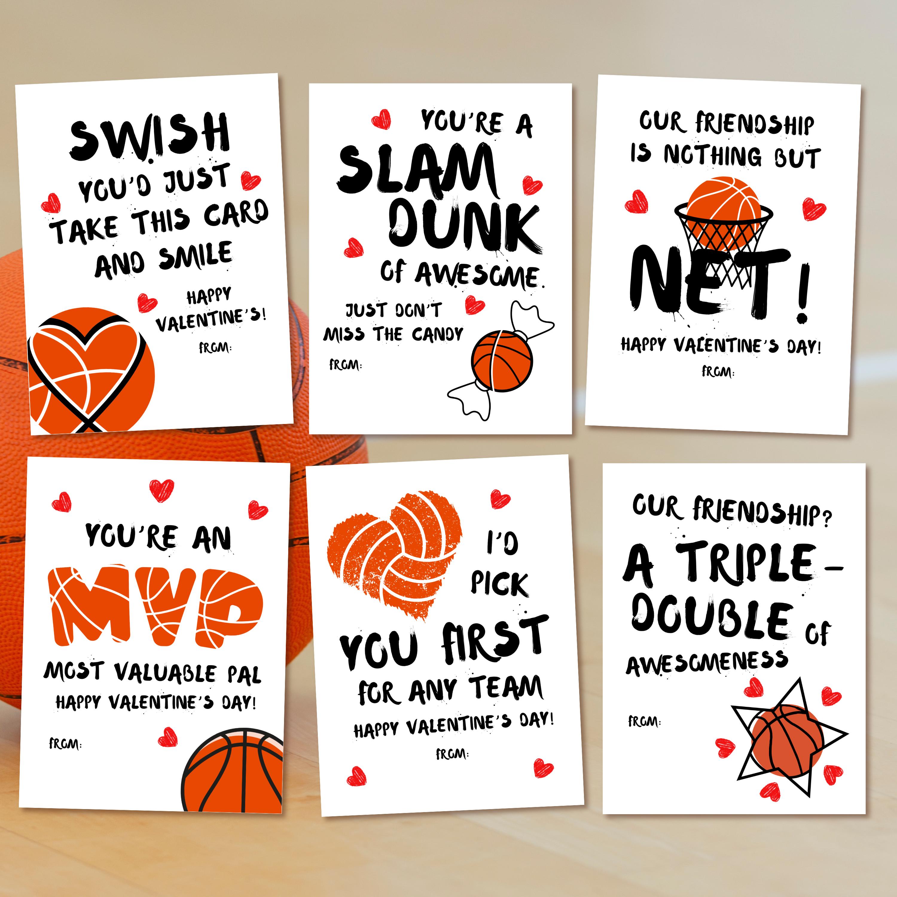 Funny Basketball Valentines Day Cards for Kids, Printable Classroom ...