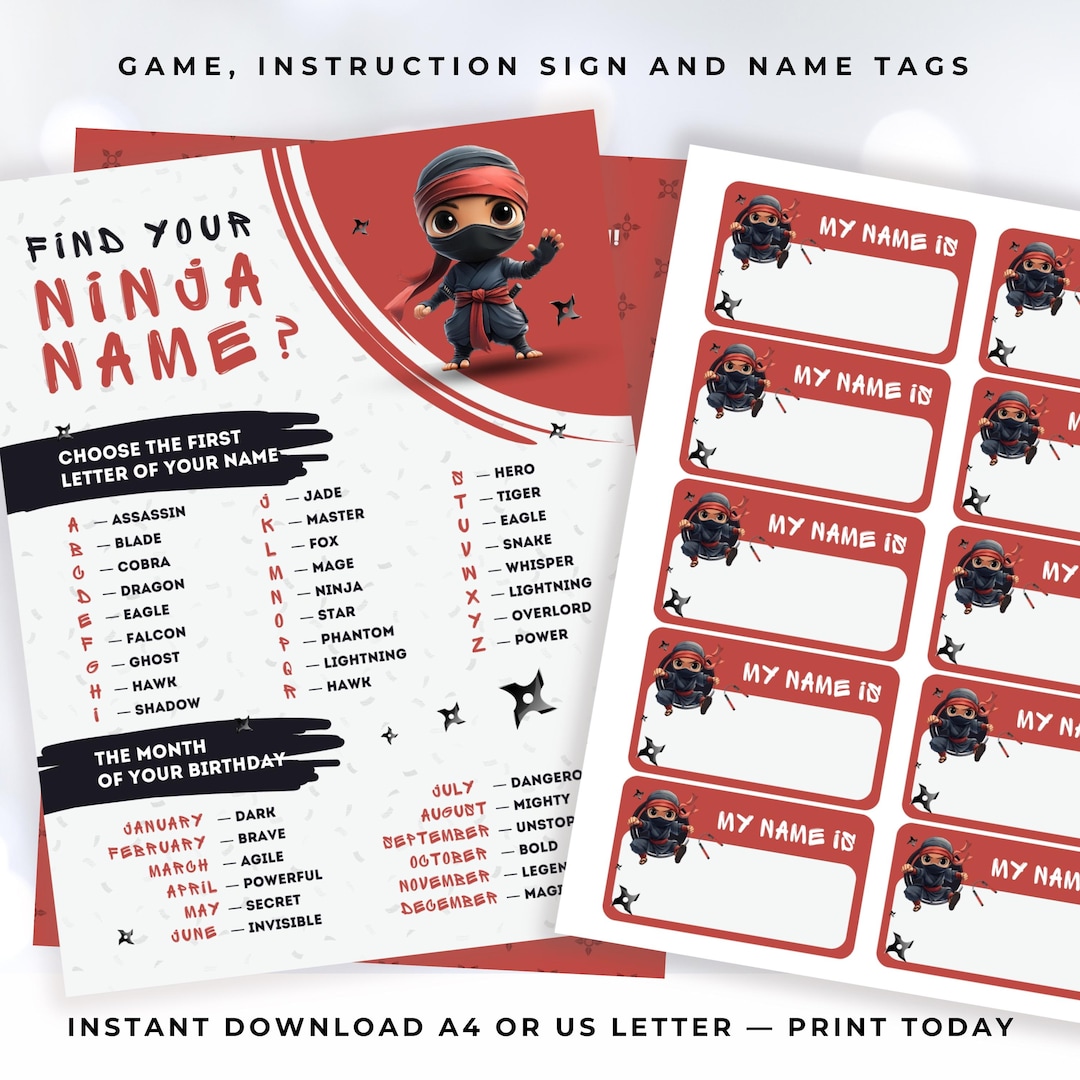 What's Your Ninja Name Party Game | Printable DIGITAL Game | Ninja Name ...