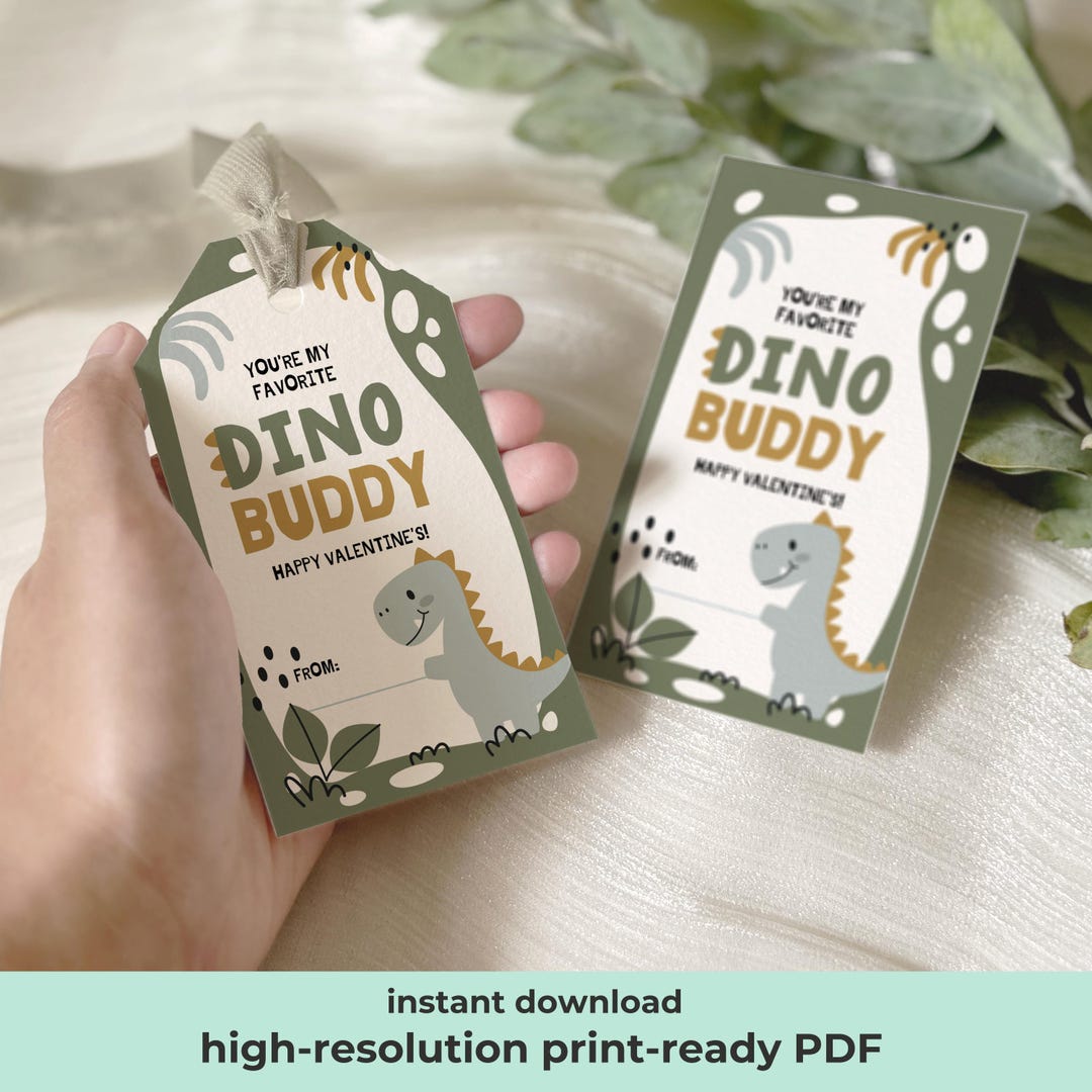 Dino Valentine's Day Gift Tag for Classroom | Instant Download ...