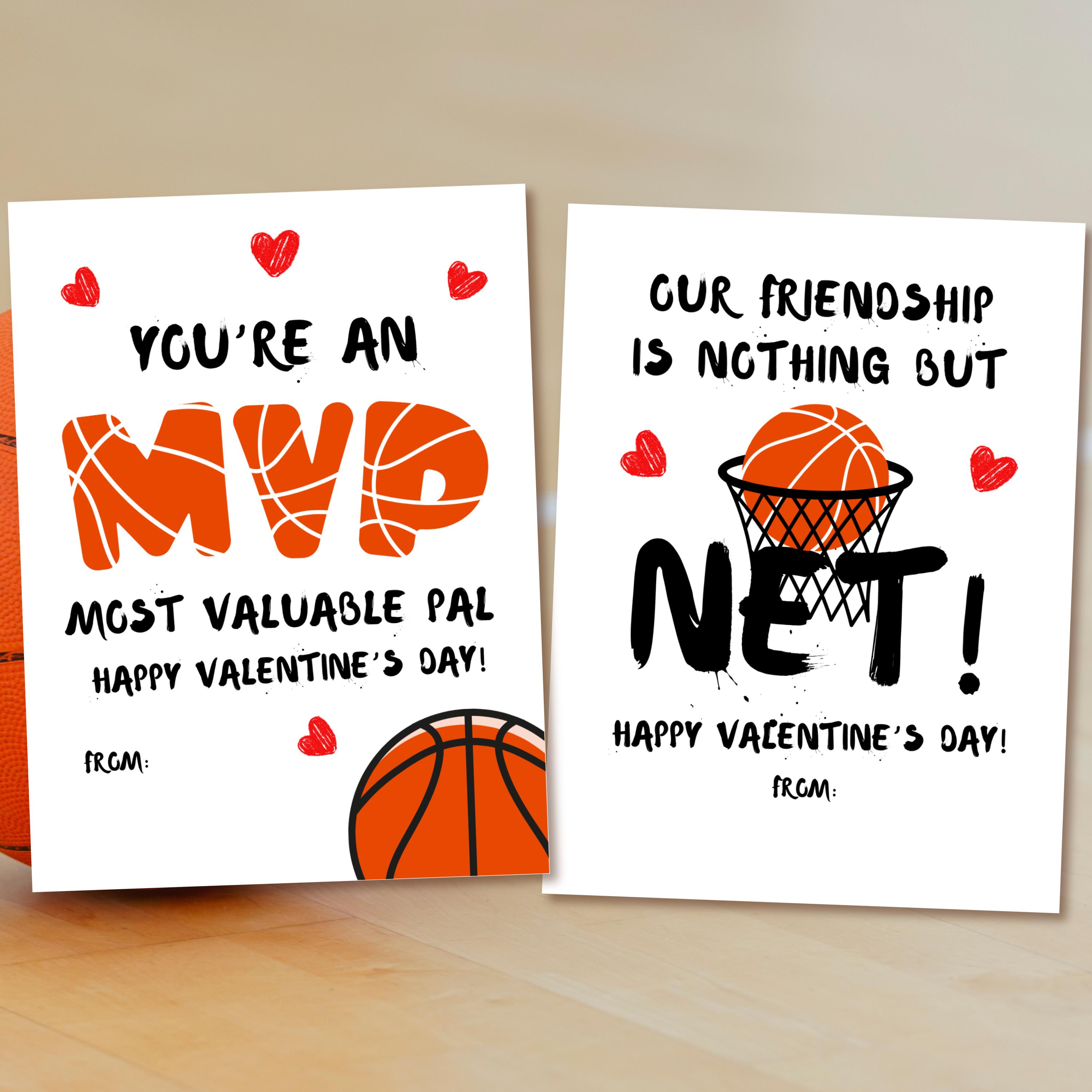 Funny Basketball Valentine’s Day Cards for Kids, Printable Classroom ...