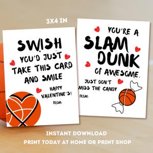 Funny Basketball Valentines Day Cards for Kids, Printable Classroom ...