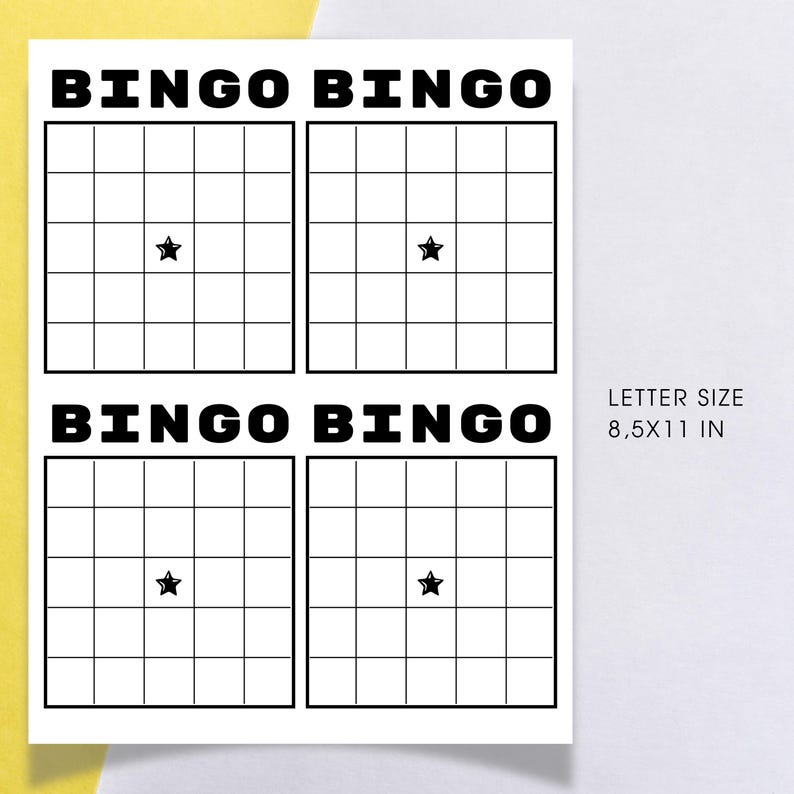 Printable Blank Bingo Card Template DIY | 1, 2, 4, and 6 per Page ...