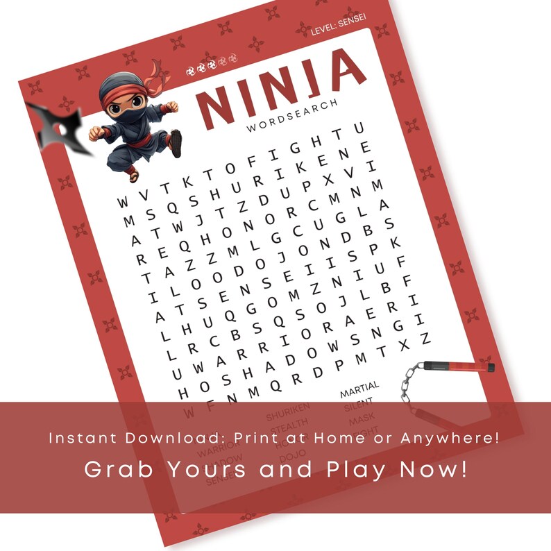Ninja Word Search Game | Printable Kids Activity | A4 & Letter Size ...
