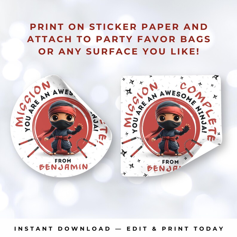 Ninja Birthday Thank You Tags | Ninja Favor Tags | Ninja Party ...