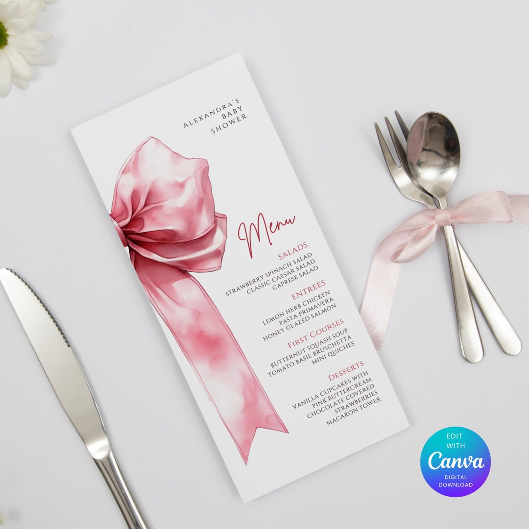 Plantilla de menú para baby shower "A Little Sweetheart" / Baby shower ...