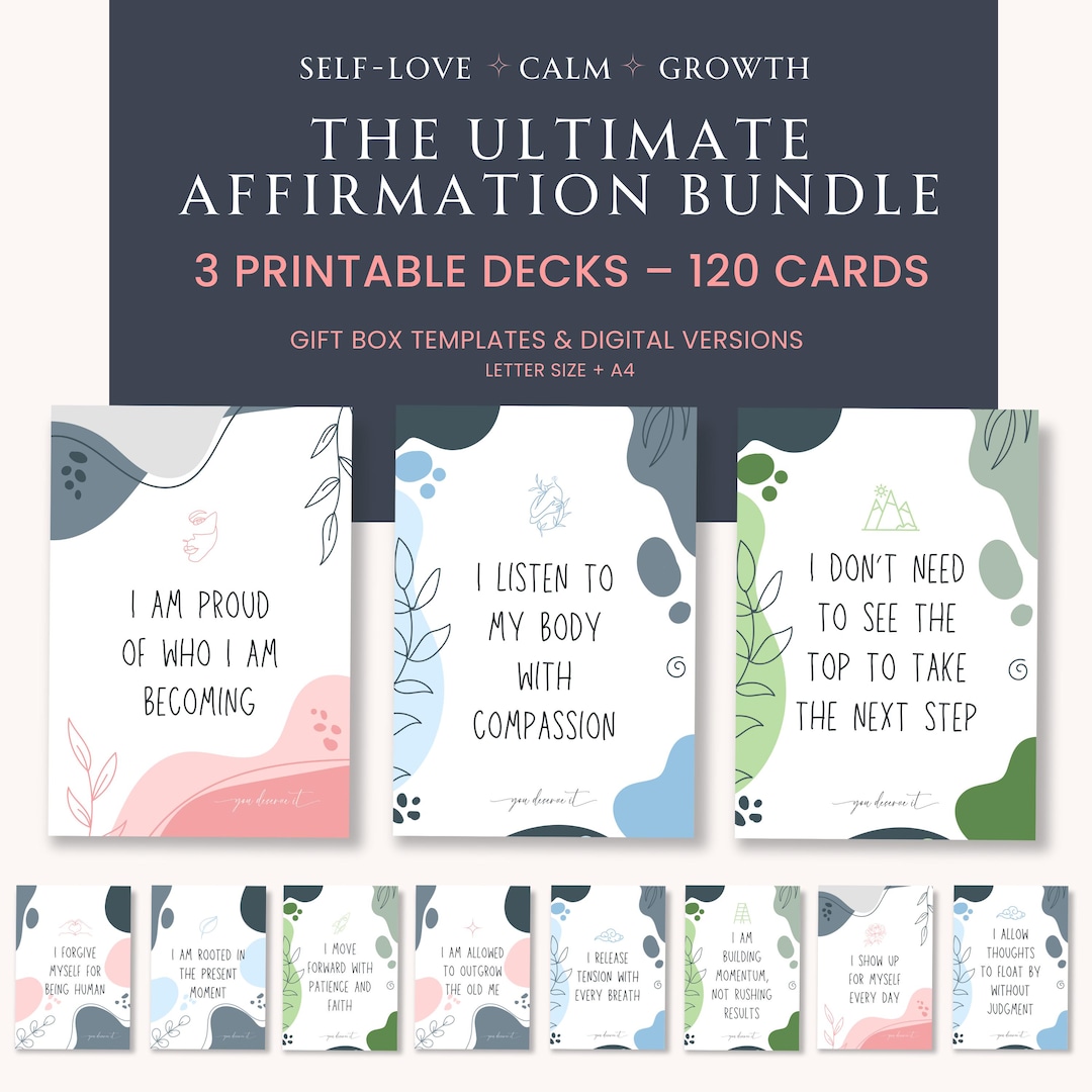 Printable Affirmation Card Bundle (PDF) | Self-love, Calm & Motivation ...