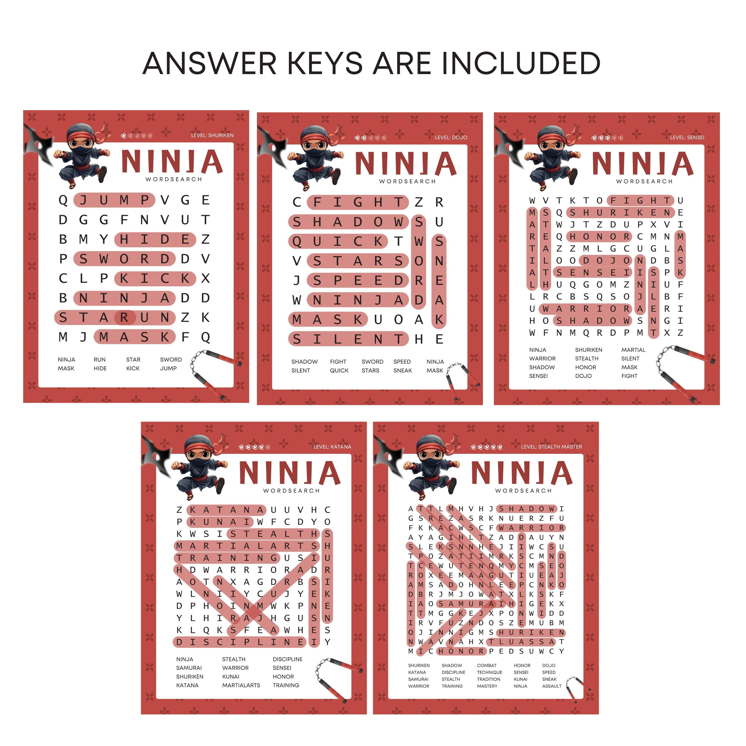 Ninja Word Search Game | Printable Kids Activity | A4 & Letter Size ...