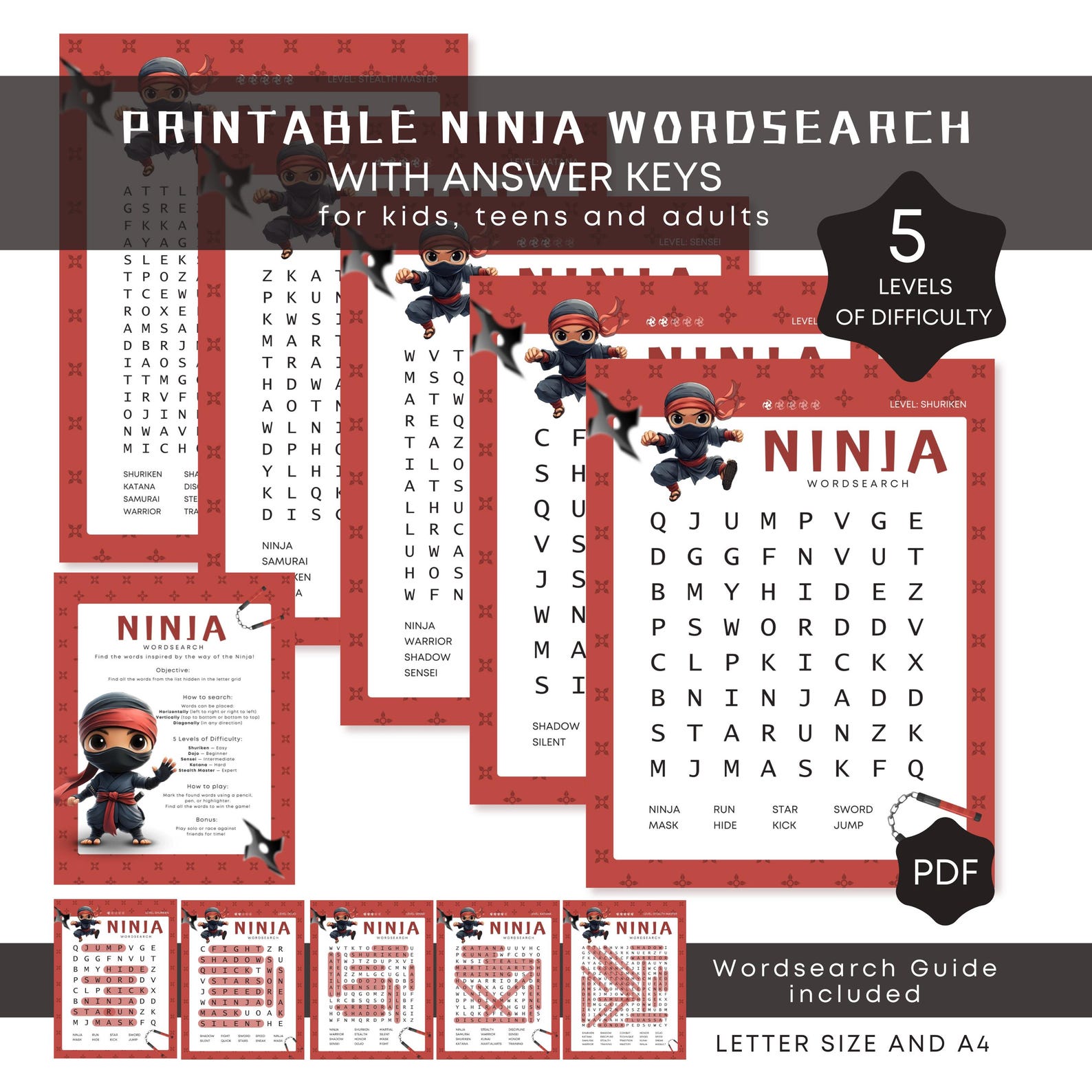 Ninja Word Search Game | Printable Kids Activity | A4 & Letter Size ...