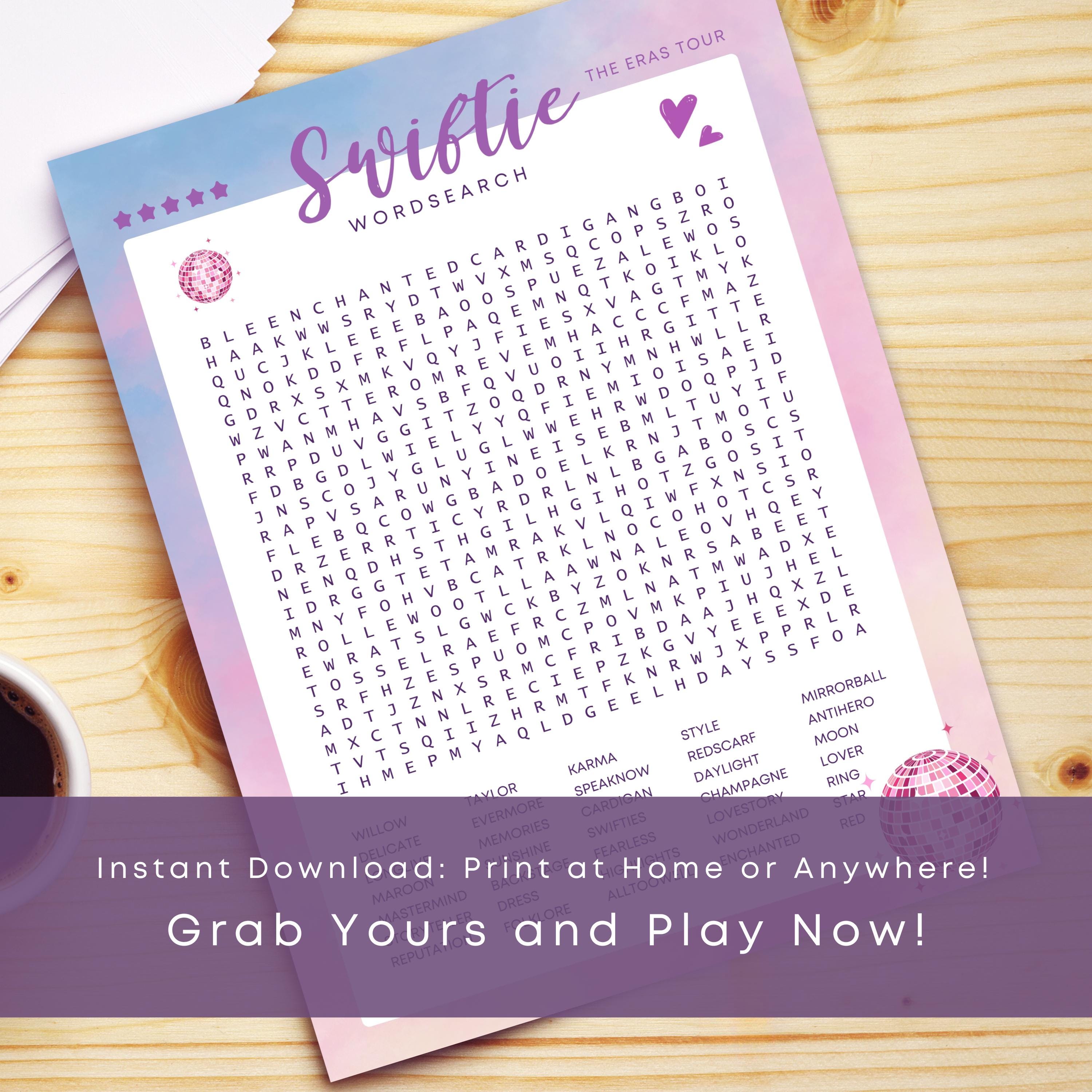 Taylor Word Search Puzzle 5 Printable Pages for Kids and Adults ...