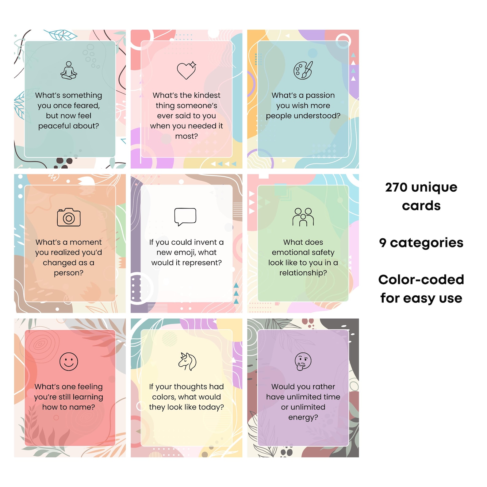 270 Printable Conversation Cards for Families, Couples, Therapy ...