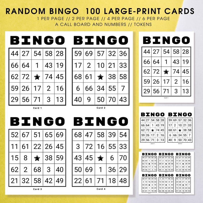 100 Unique Random Bingo Cards PDF Download | 1, 2, 4, 6 per Page | Large Print | Instant ...