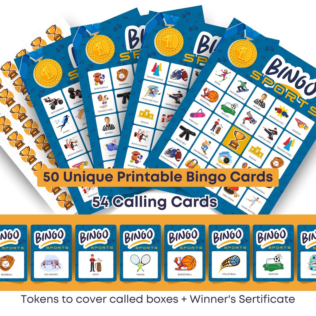 50 Unique Sports + 54 Calling Cards | Printable Sports Bingo Game | Fun ...