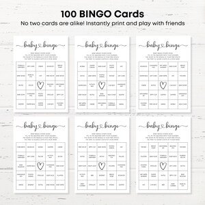 Baby Shower Bingo Game | 100 Unique Cards (digital Download) - Etsy
