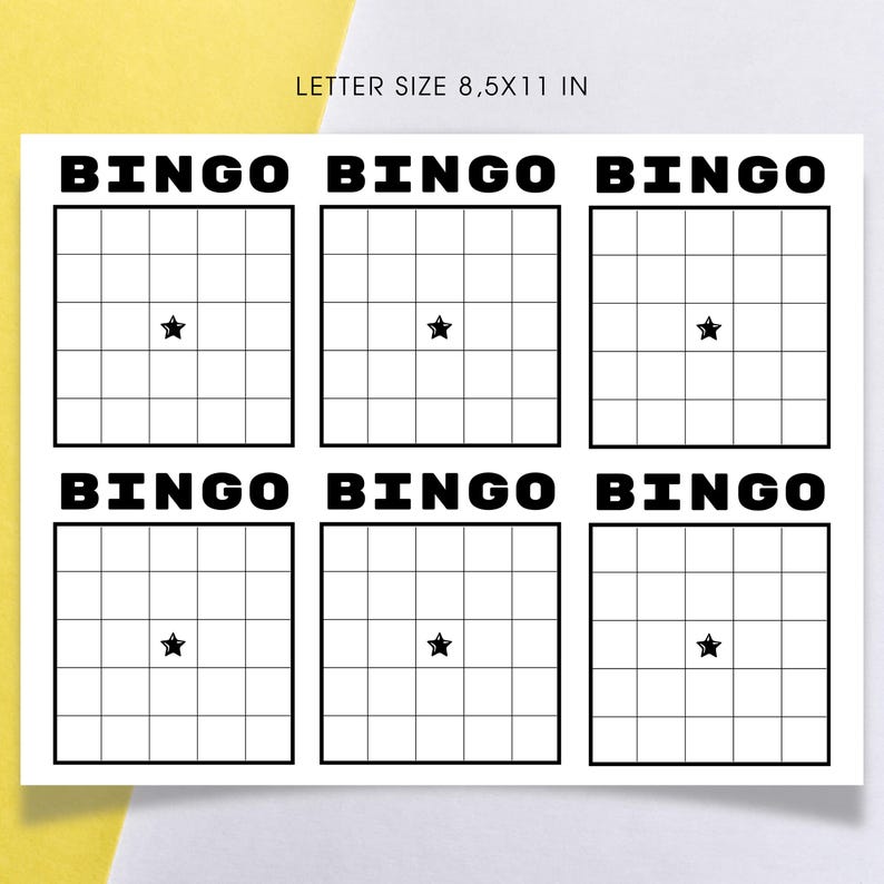Printable Blank Bingo Card Template DIY | 1, 2, 4, and 6 per Page ...